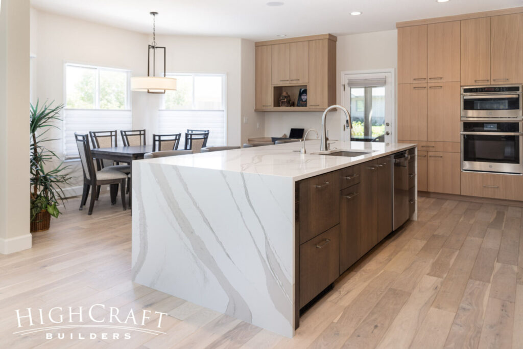 Modern-White-Oak-Kitchen-Waterfall-Edge-Countertop-at-Island - HighCraft